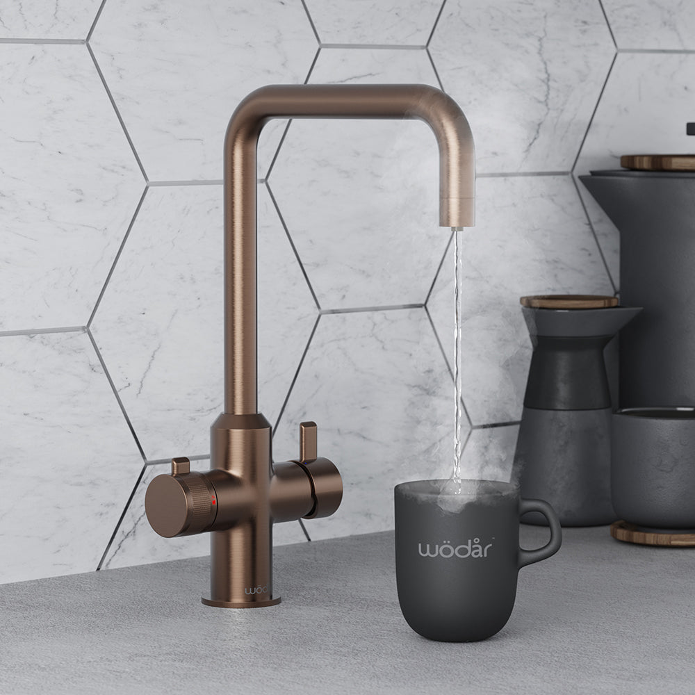 Design Square 3 in 1 Brushed Copper Boiling Hot Water Tap – Wodar