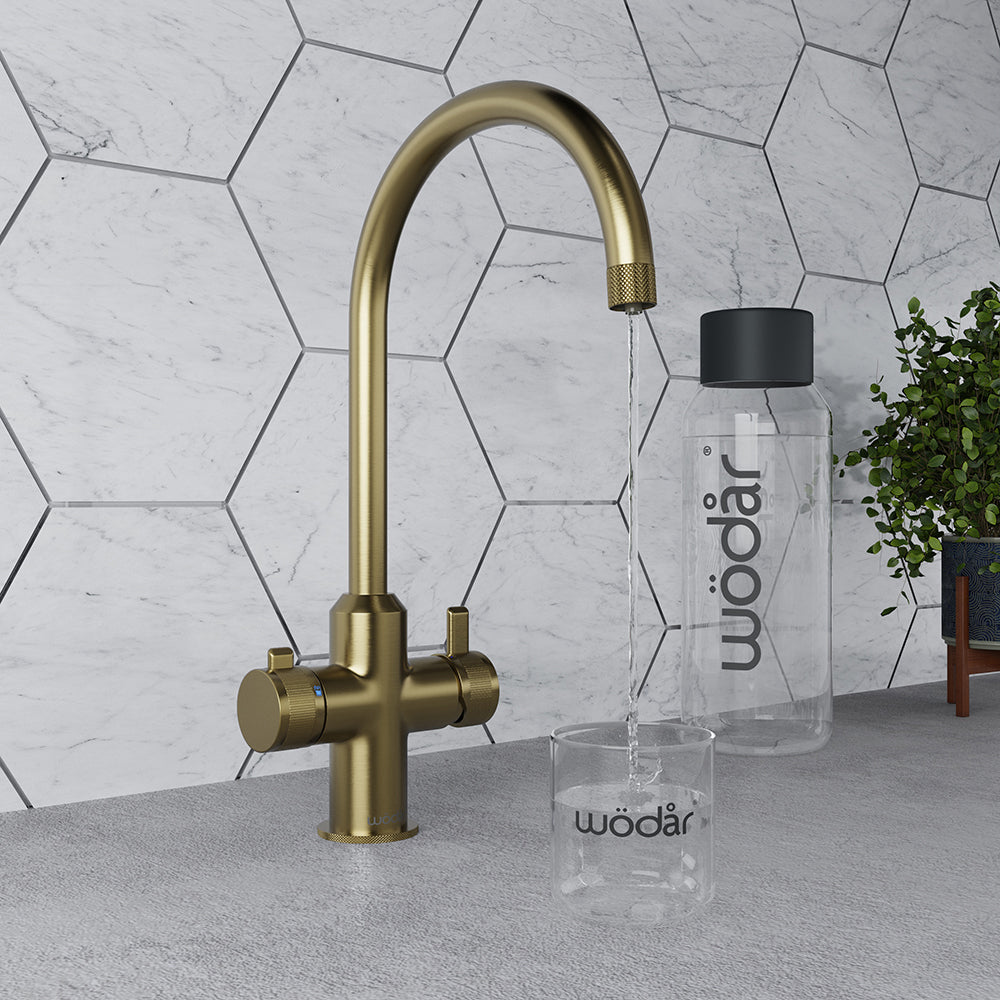 Design+ Swan 4 in 1 Brushed Brass Boiling Hot Water Tap – Wodar