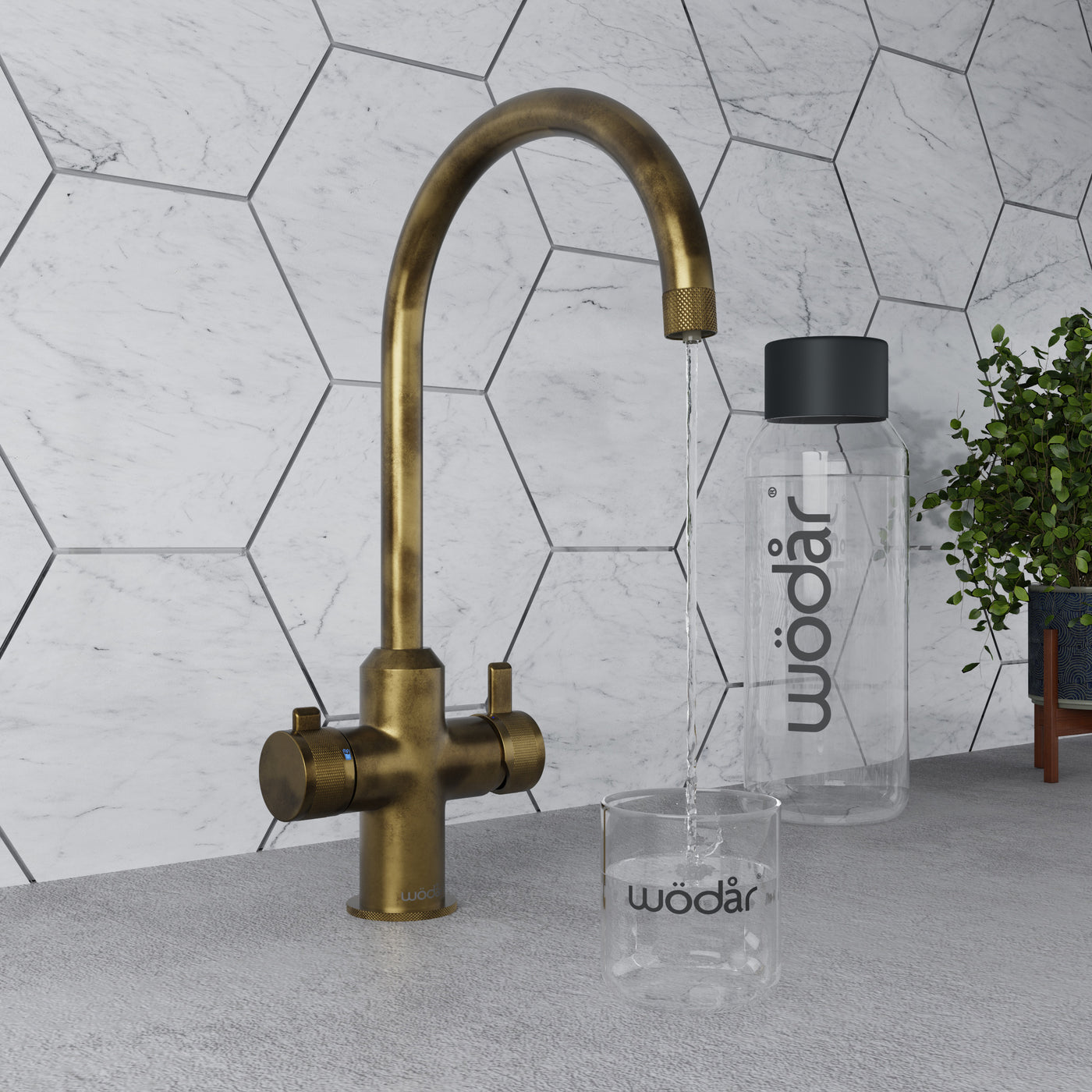 Design+ Swan Neck 4 in 1 Aged Brass Boiling Hot Water Tap – Wodar