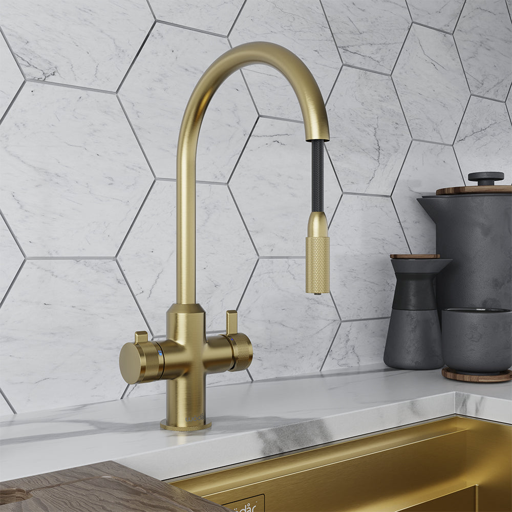 Design+ Flex 4 in 1 Brushed Brass Boiling Hot Water Tap – Wodar