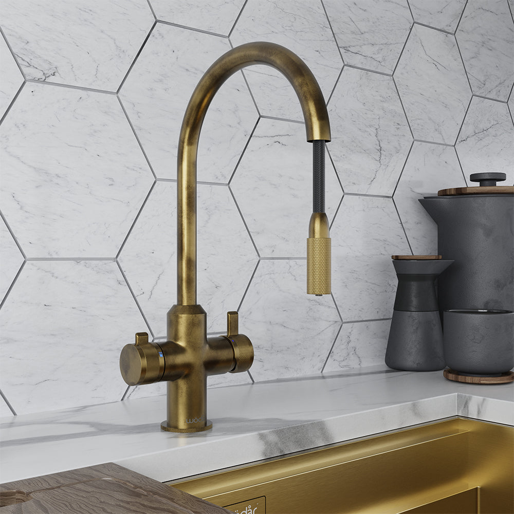 Design+ Flex 4 in 1 Aged Brass Boiling Hot Water Tap – Wodar