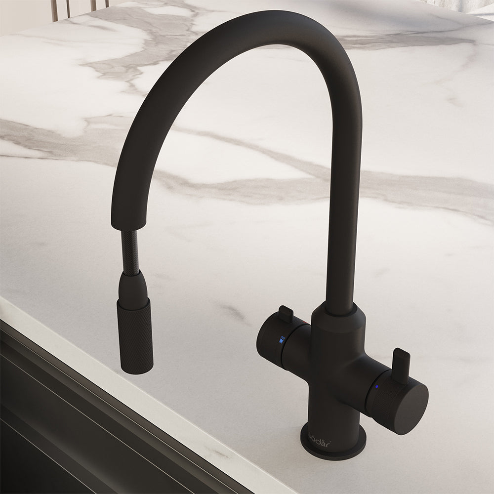 Design+ Flex 4 in 1 Matt Black Boiling Hot Water Tap – Wodar