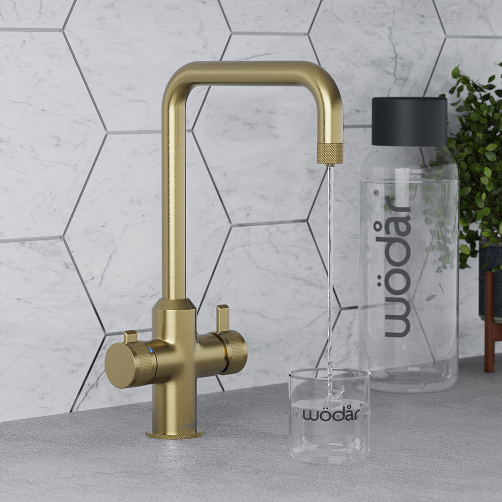 Design+ Square 4 in 1 Brushed Brass Boiling Hot Water Tap – Wodar