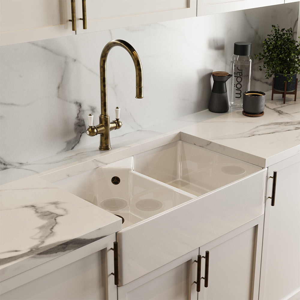 Knightsbridge Traditional 4 in 1 Pull Out Aged Brass White Handle Boil ...