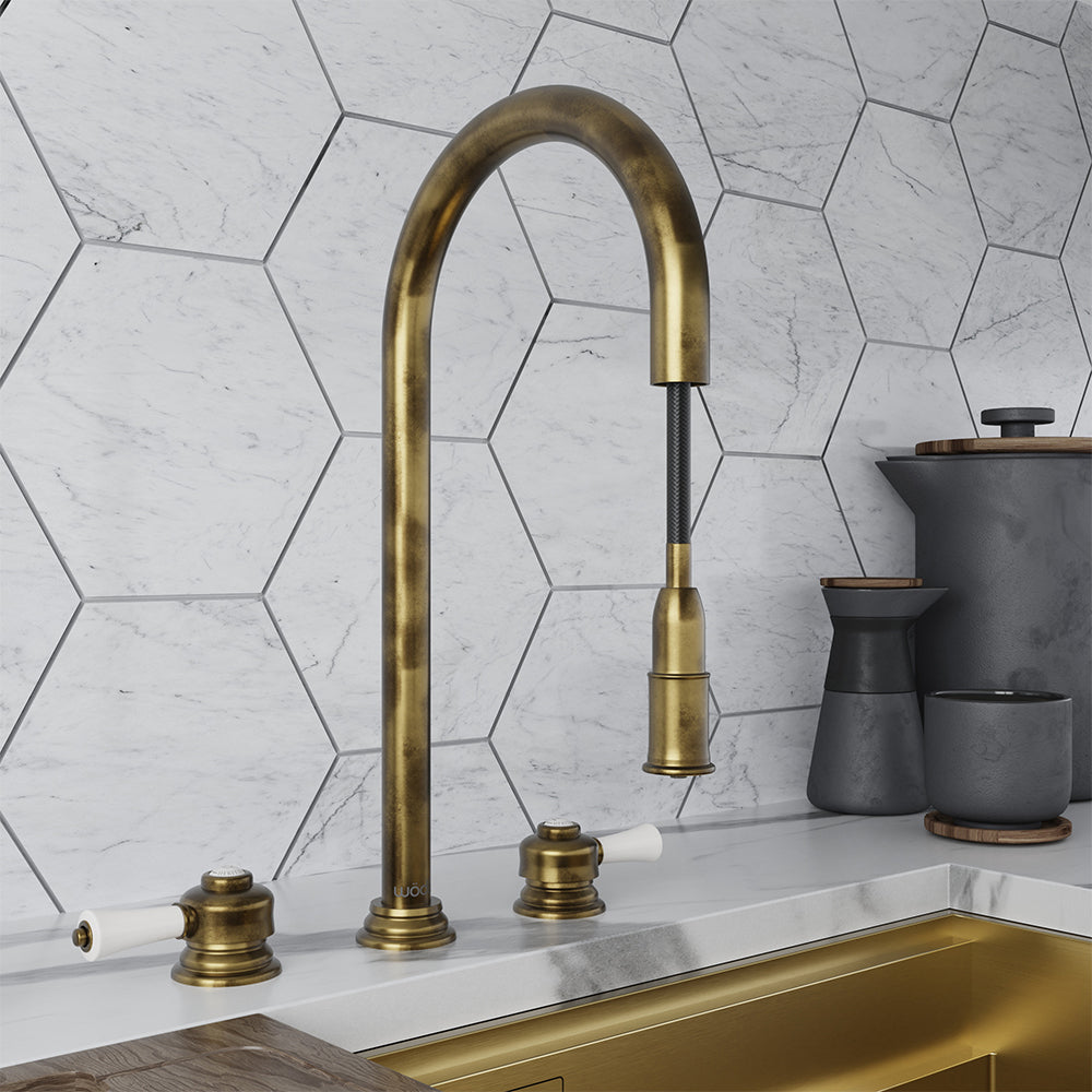 Knightsbridge Deck Mount Traditional 4 in 1 Pull Out Aged Brass White ...
