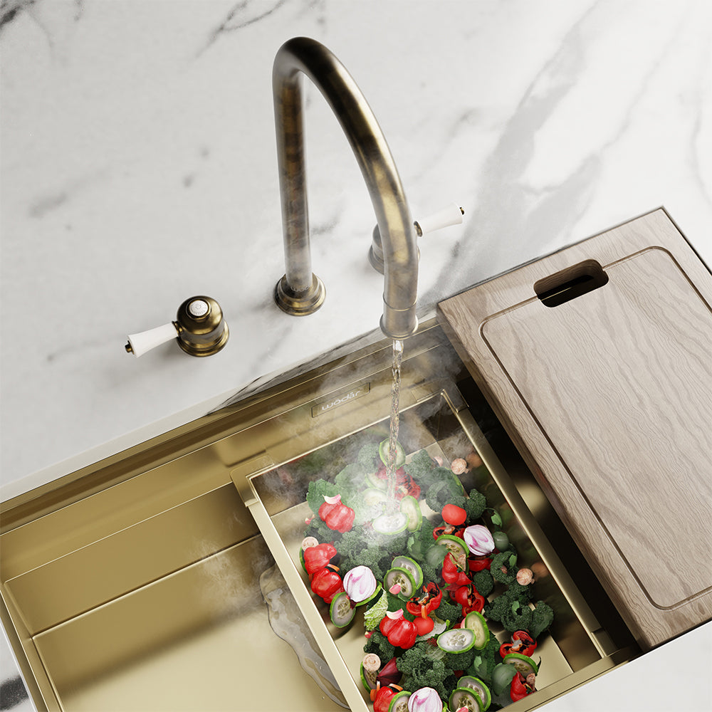 Knightsbridge Deck Mount Traditional 4 in 1 Pull Out Aged Brass White ...