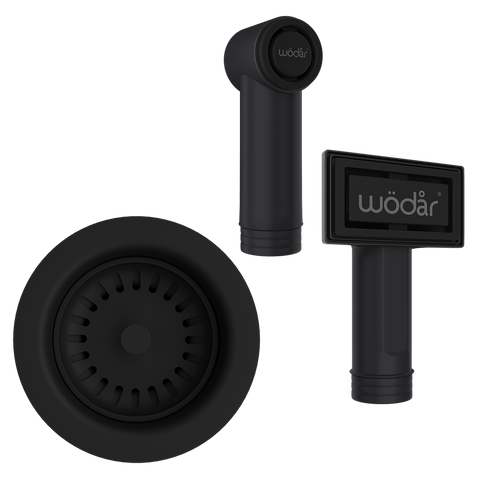 Wodar Kitchen Basket Strainer Waste & Overflow Kit - Black