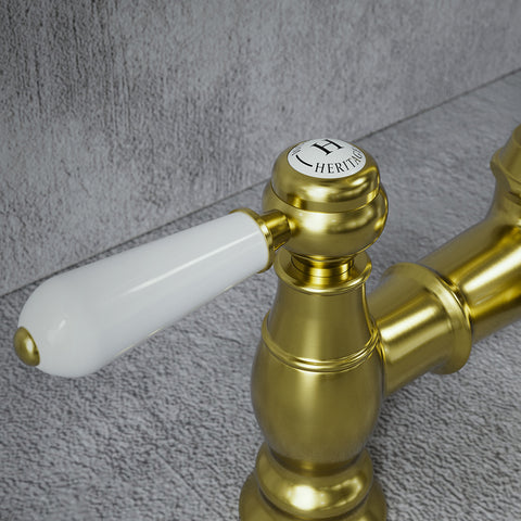Heritage Bridge 3 in 1 Brushed Brass White Handle Boiling Hot Water Ta ...